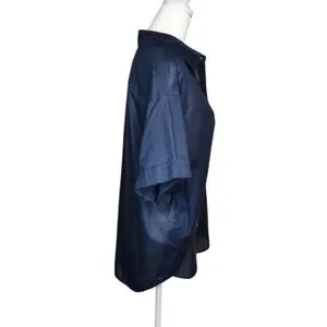 Line | Tops | Line 0 Cotton Navy Button Front Short Sleeve Shirt Rolled ...